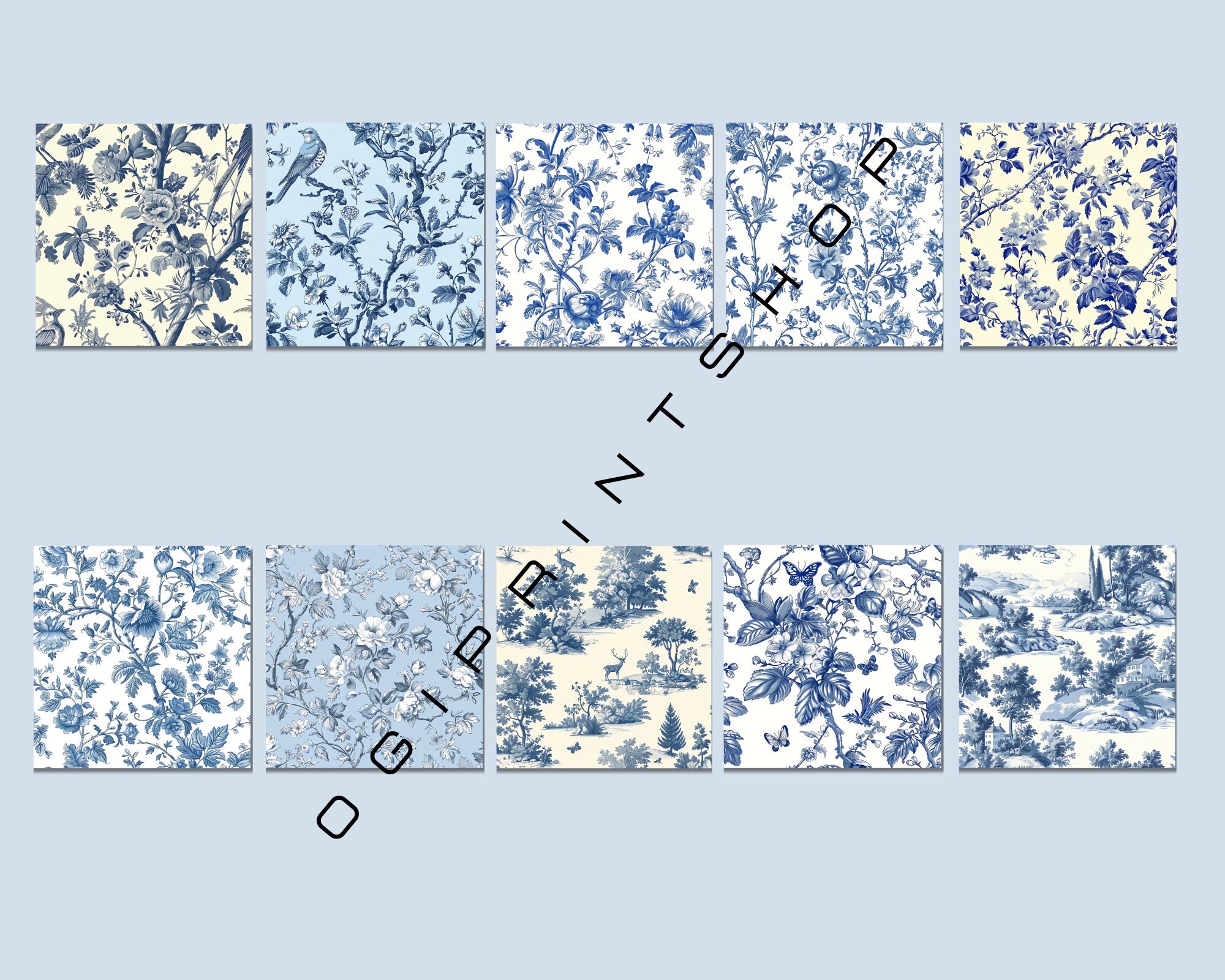 30 Vintage French Blue Floral Toile De Jouy Seamless Textures for ...