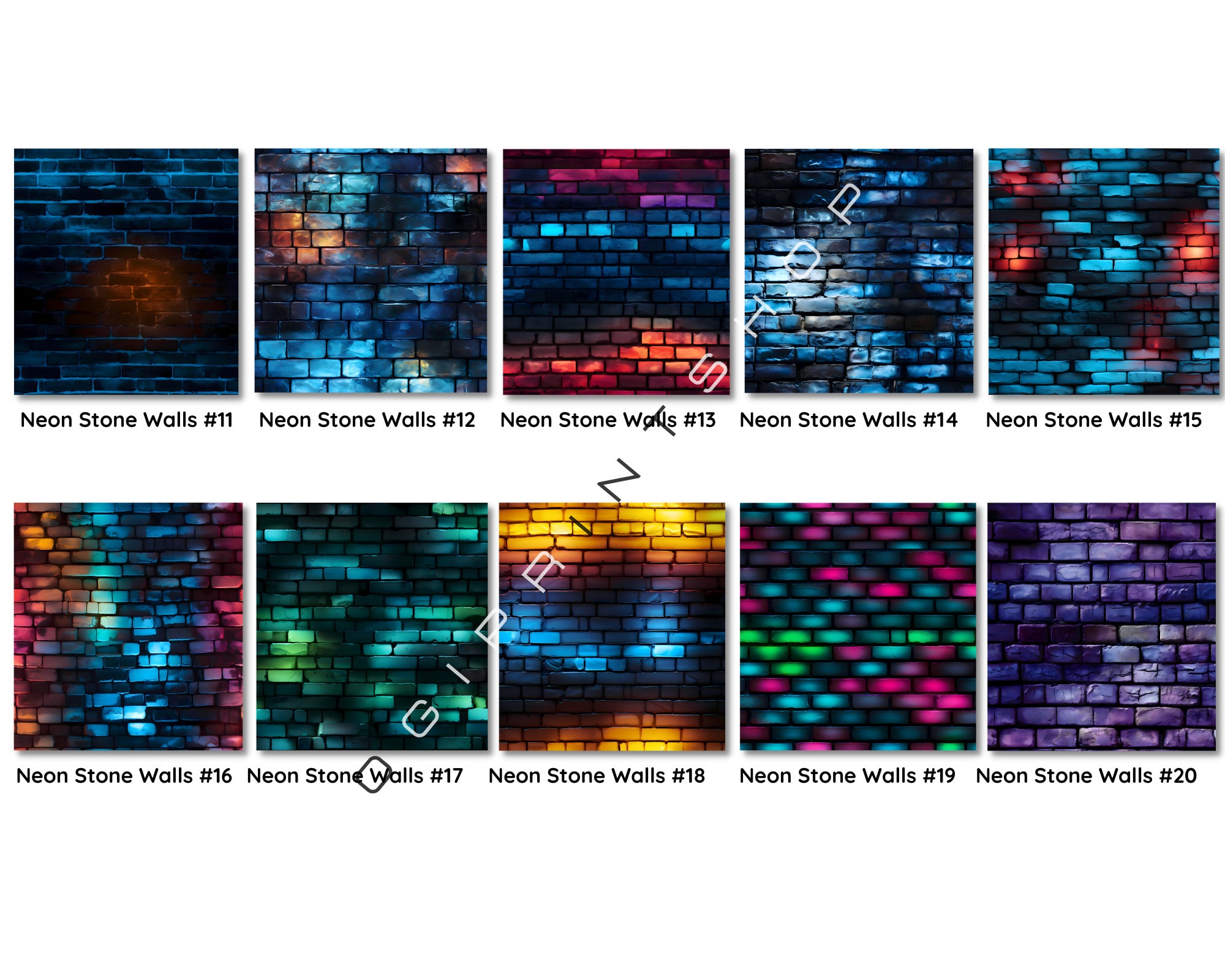 30 Neon Stone Walls Seamless Patterns for Commercial Use, High-quality ...