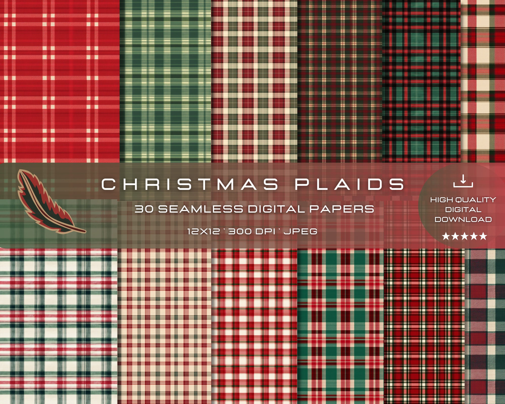 30 Christmas Plaids Seamless Textures, High Quality Pattern, Digital ...