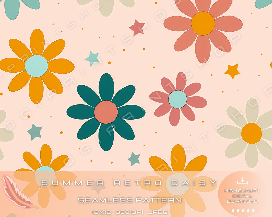 Summer Retro Daisy Seamless Solo Pattern for Commercial Use, Summer ...