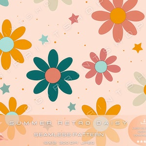 Summer Retro Daisy Seamless Solo Pattern for Commercial Use, Summer ...