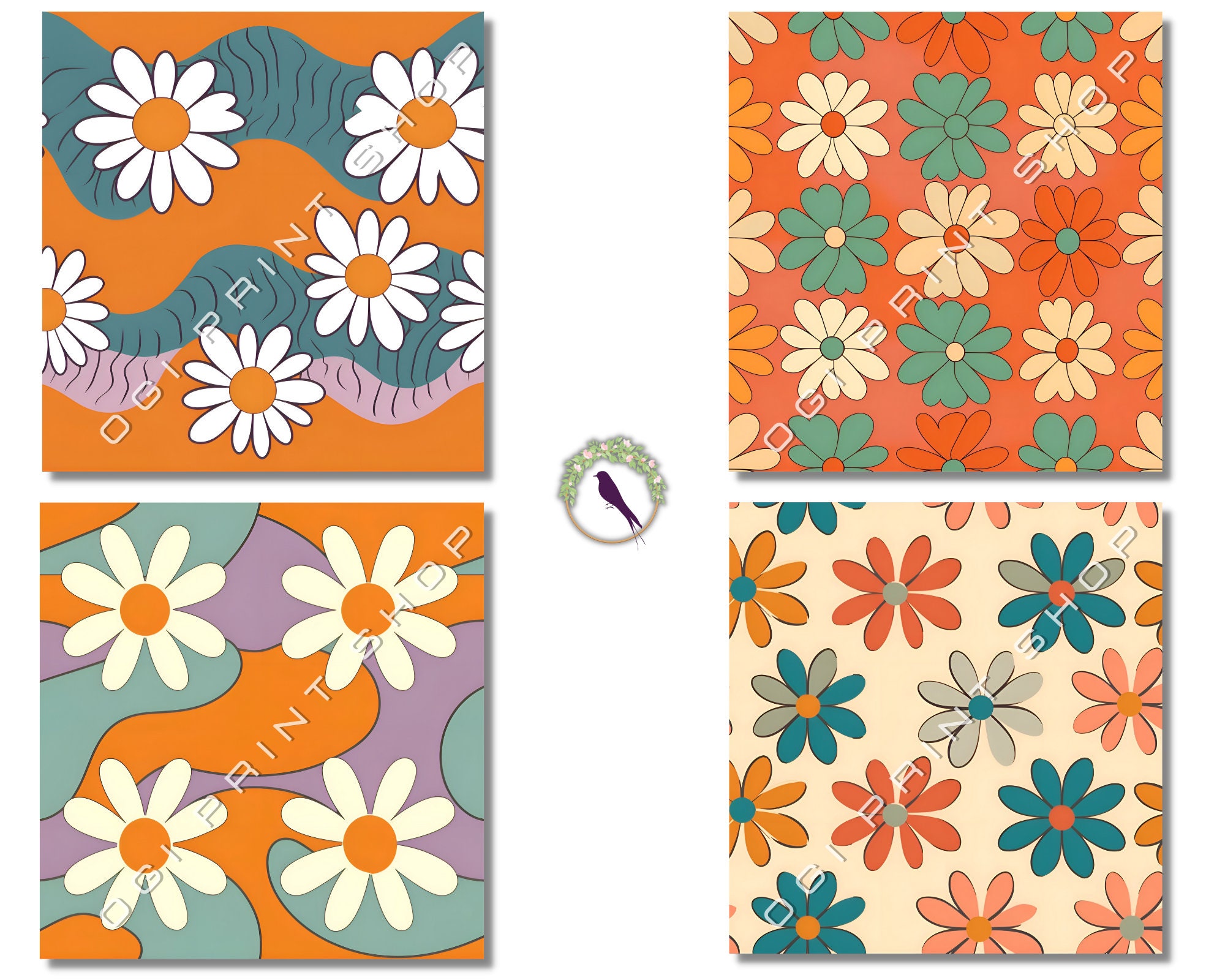 12 Groovy Retro Daisy Digital Patterns for Vintage Inspired Projects ...
