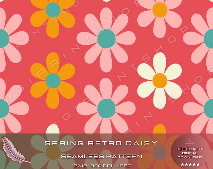 Spring Retro Daisy Seamless Solo Pattern for Commercial Use, Summer ...