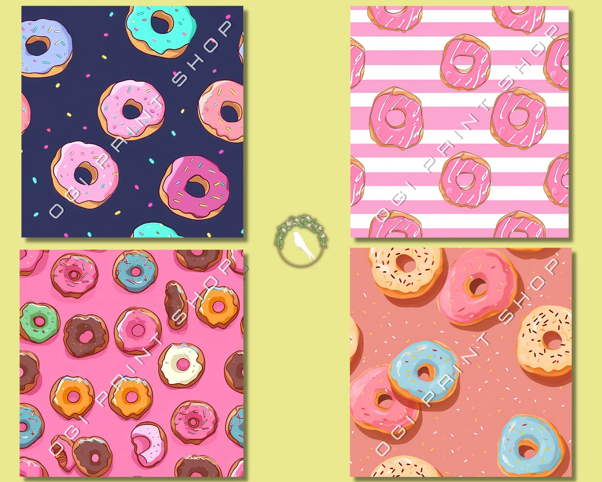 12 Pastel Donut Seamless Patterns for Commercial Use, Vibrant Colors ...