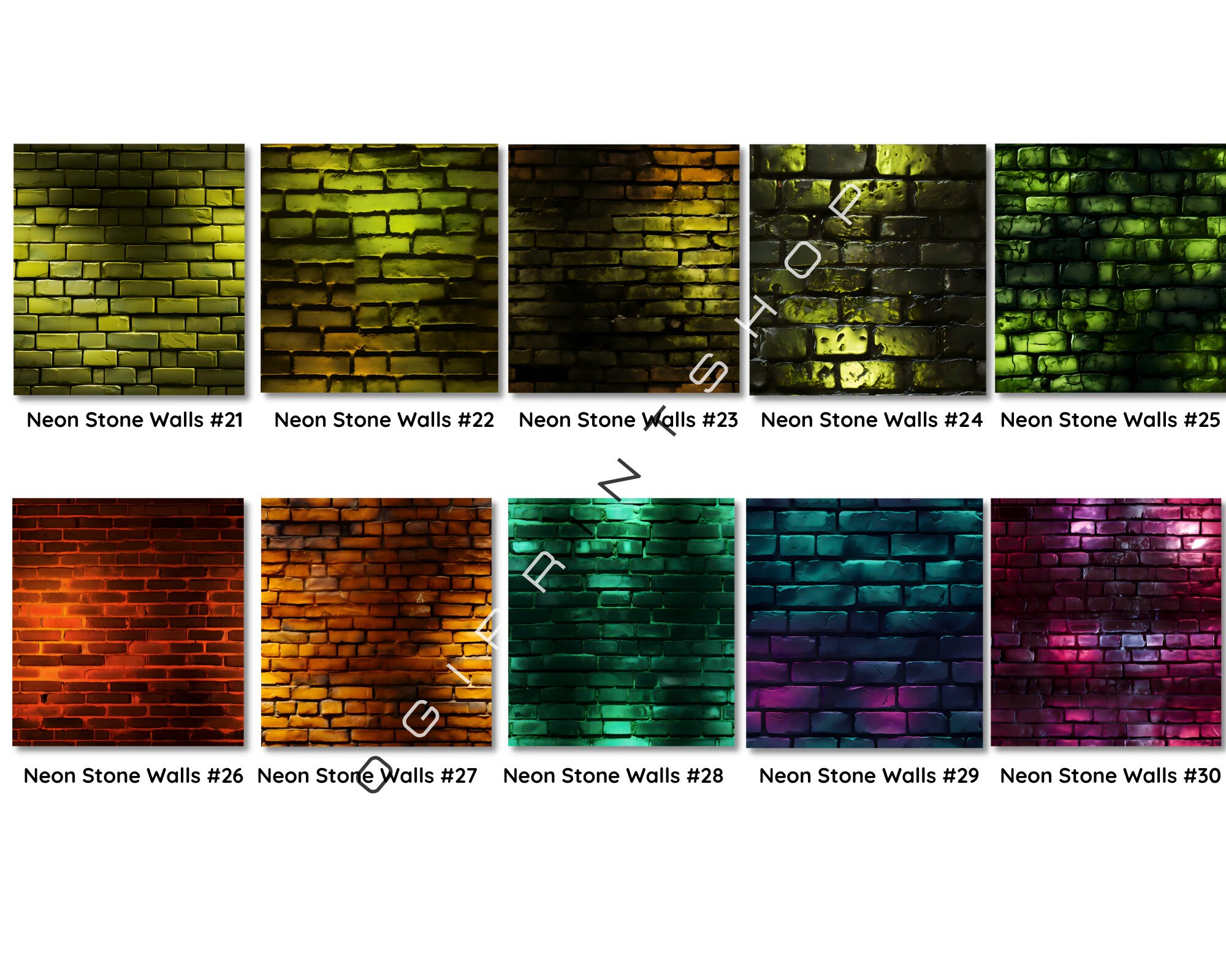 30 Neon Stone Walls Seamless Patterns for Commercial Use, High-quality ...