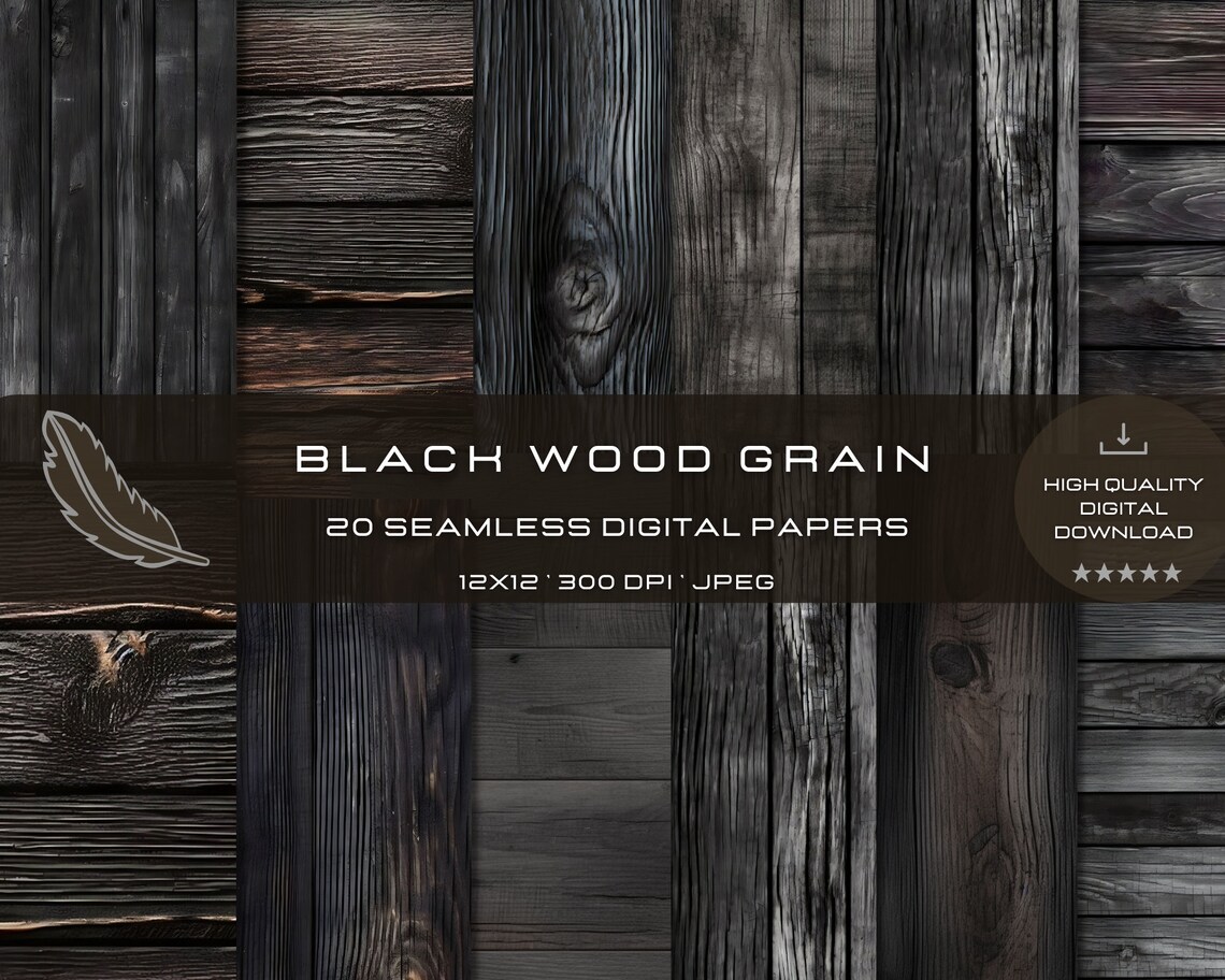 20 Black Wood Grain Seamless Patterns for Commercial Use, High-quality ...