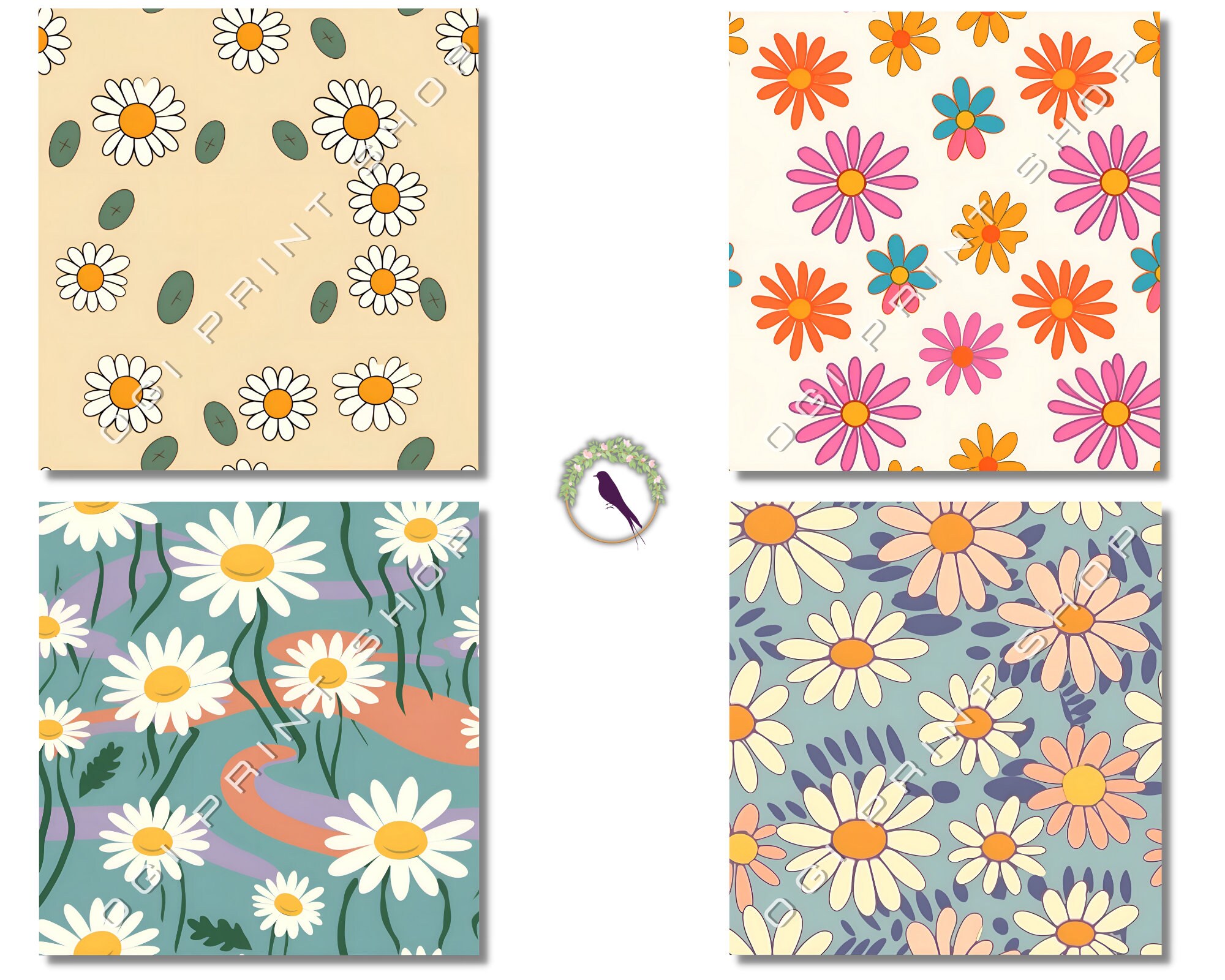 12 Groovy Retro Daisy Digital Patterns for Vintage Inspired Projects ...
