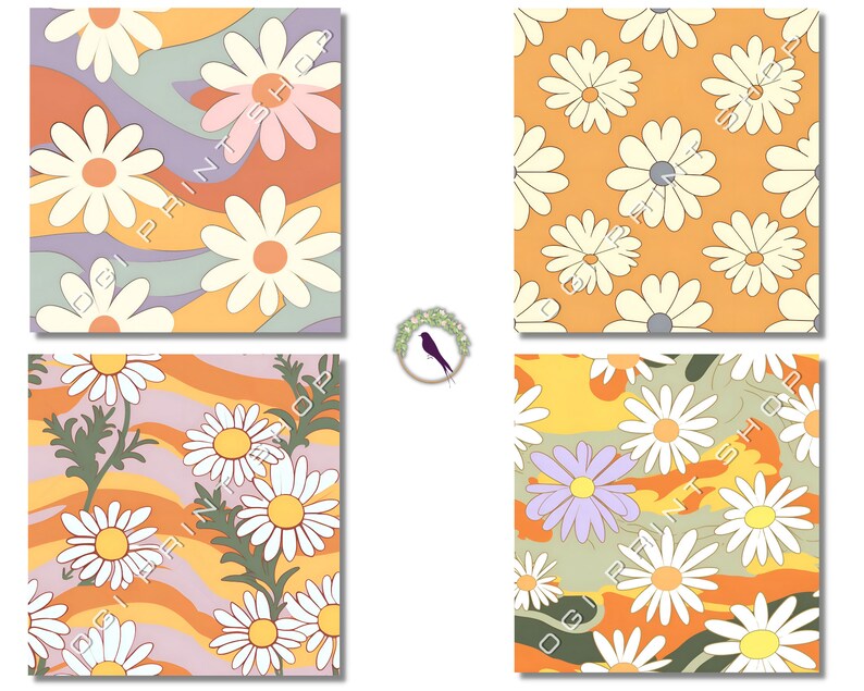 12 Groovy Retro Daisy Digital Patterns for Vintage Inspired Projects ...