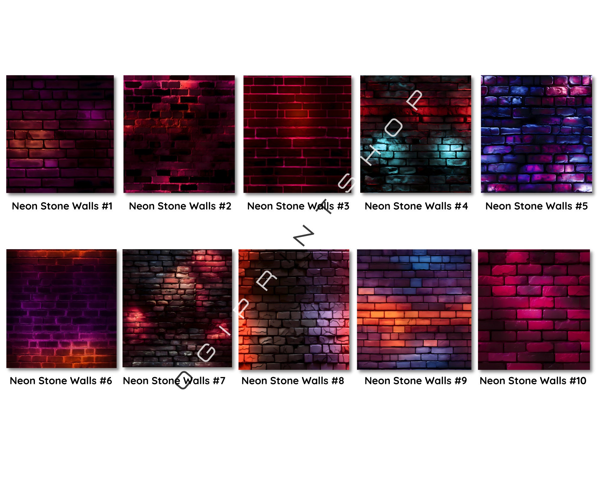 30 Neon Stone Walls Seamless Patterns for Commercial Use, High-quality ...
