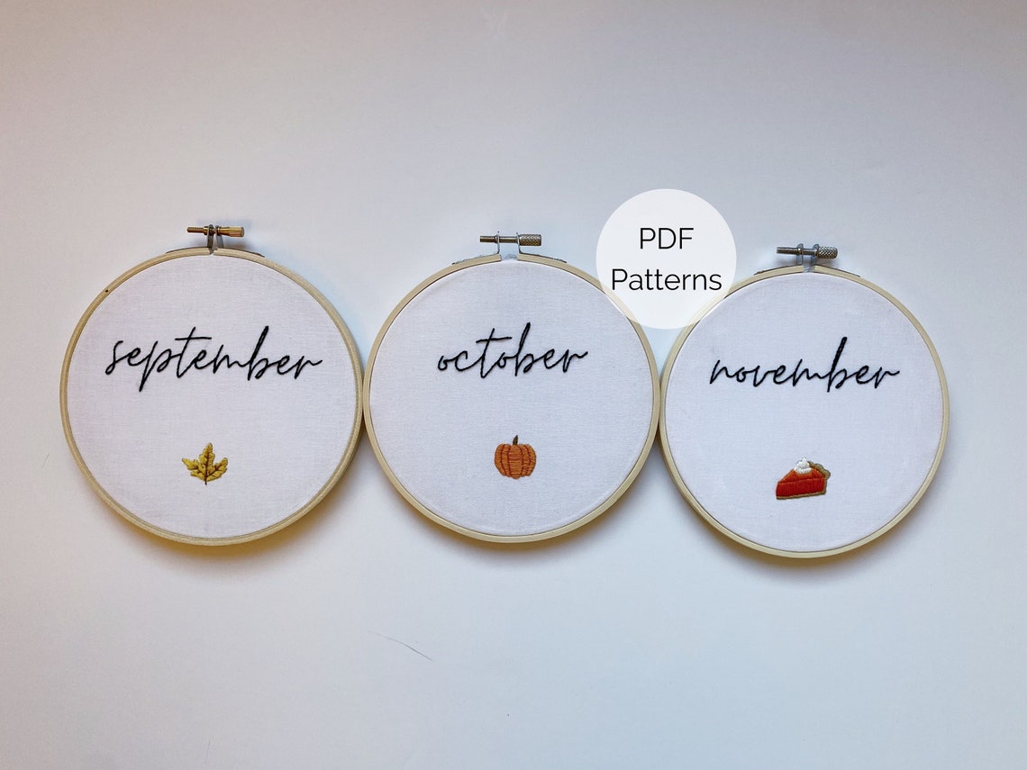 Tiny Embroidery Calendar Set, Fall Embroidery Pattern Set, Autumn ...
