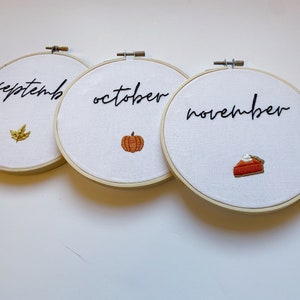 Tiny Embroidery Calendar Set, Fall Embroidery Pattern Set, Autumn ...