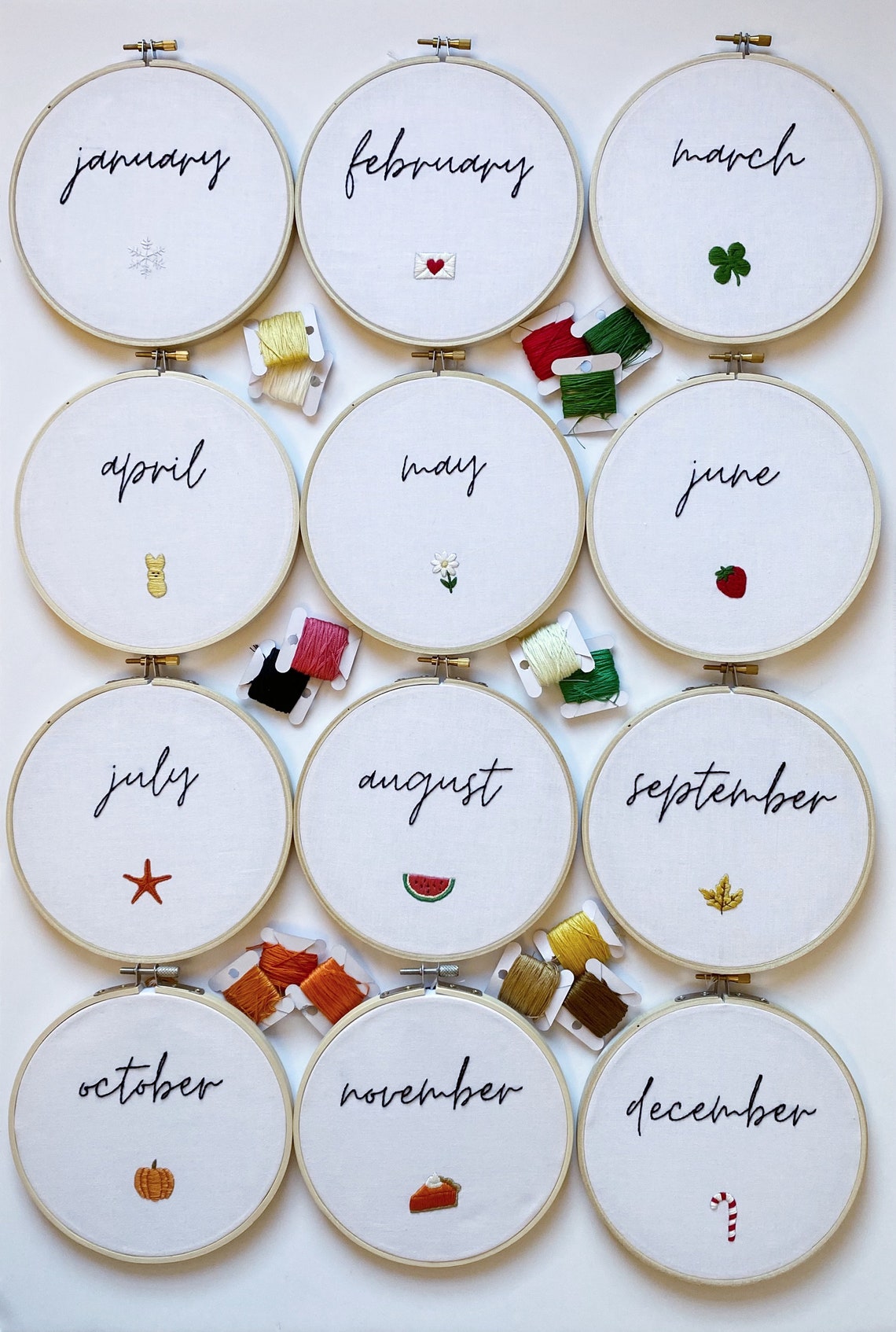 Tiny Embroidery Calendar Set, Monthly Calendar Pattern Set PDF ...