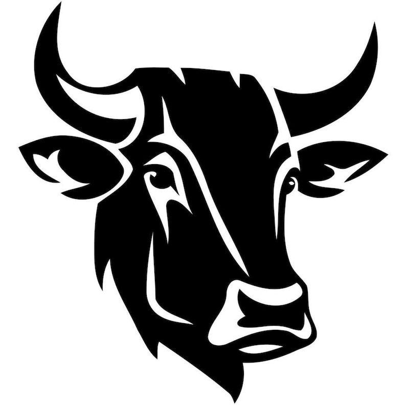Cow Head Silhouette SVG Tattoo Clipart, Vector Image, Wall Decor, for ...