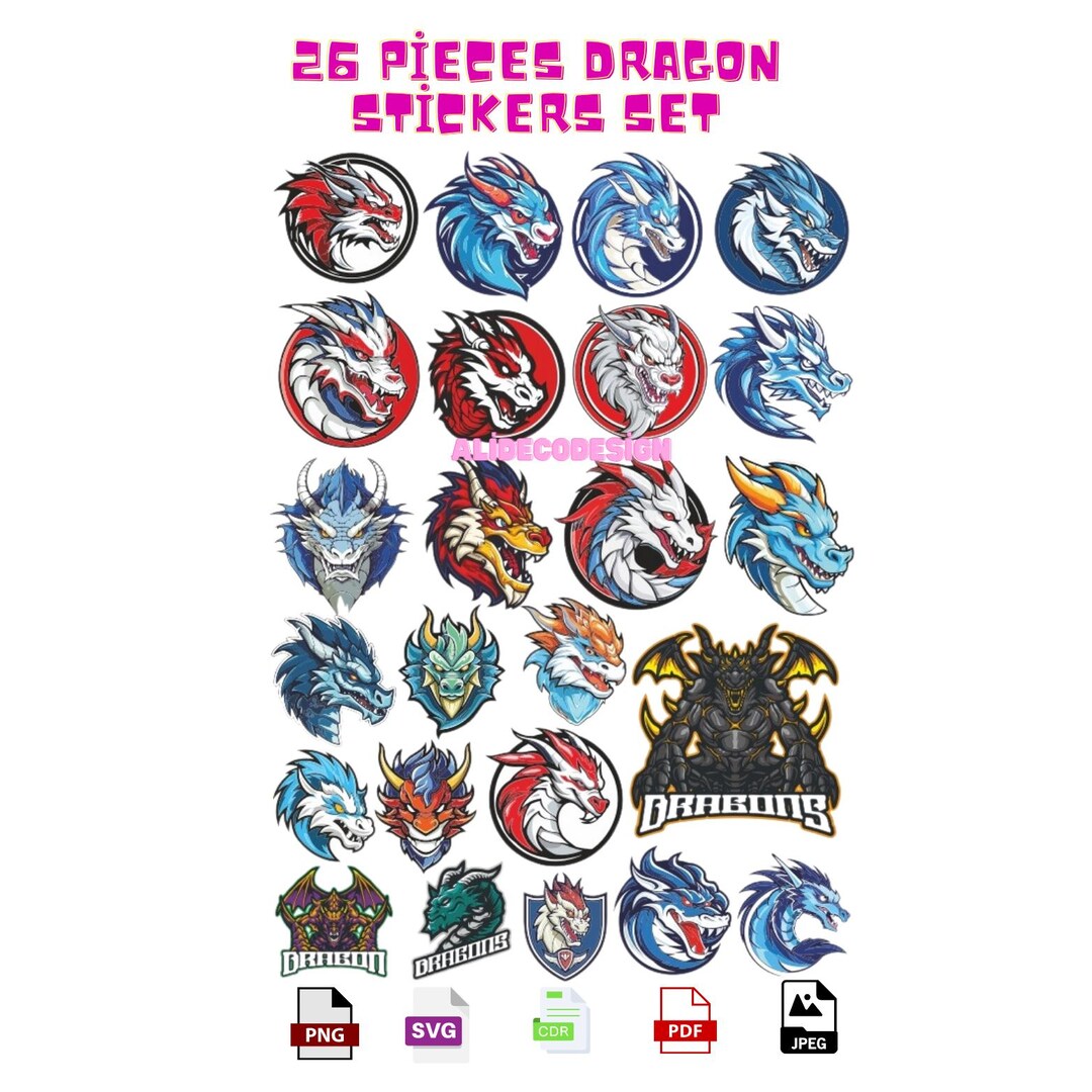 Dragon Set Stickers Cdr-pdf-jpeg-svg-png Files Ready for Lasercut and ...