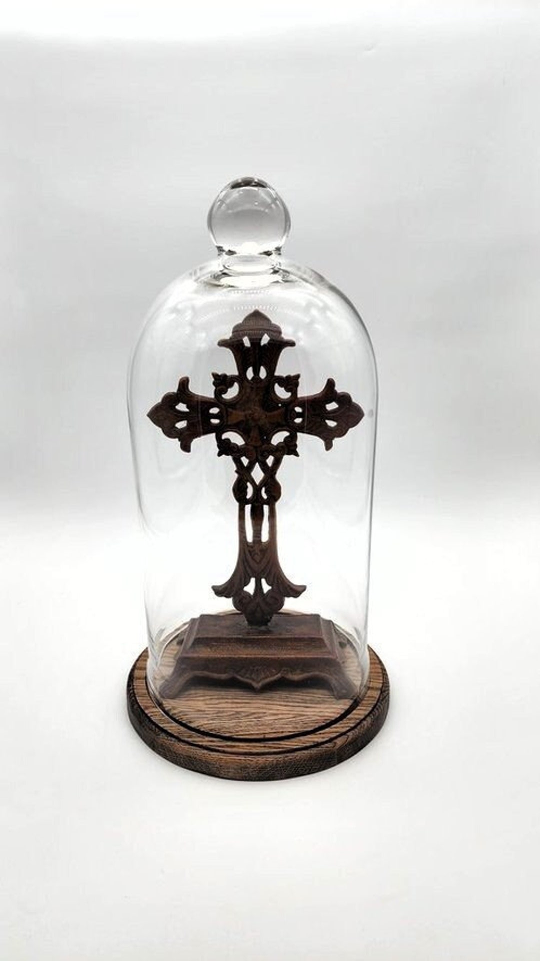 Large 16-inch Glass Dome Display Case With Oak Wood Base, Bell Jar ...