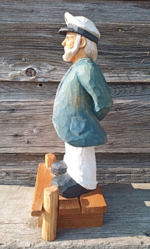 Vintage Hand Carved Wooden Sea Captain, Nautical Themed Decor, Sea ...