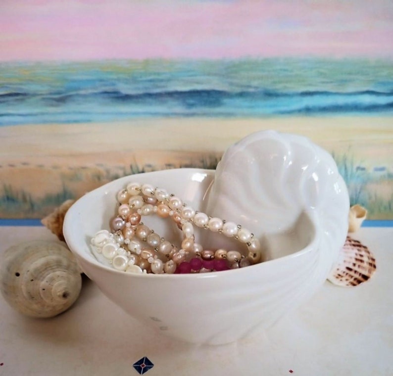 Porcelain Nautilus Seashell Trinket Dish Beach House Decor - Etsy