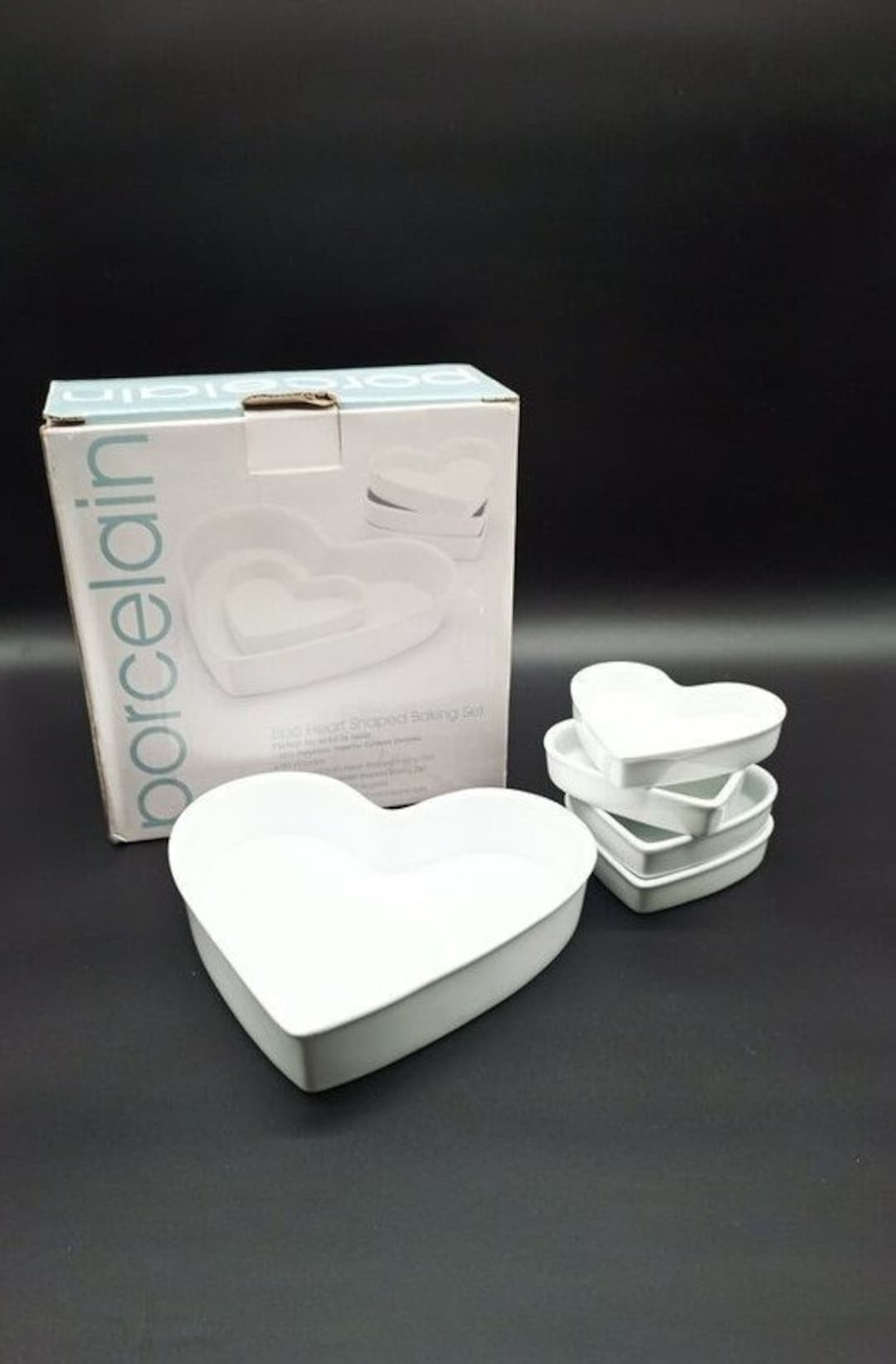 Porcelain 5-PC Heart Shaped Baking Set, Casserole Dish, White Kitchen ...