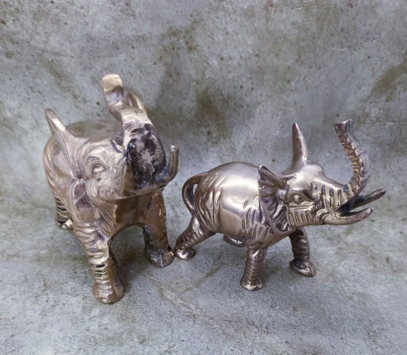 Vintage Solid Brass Elephant Figurines/statue Mom and Baby, Raised ...