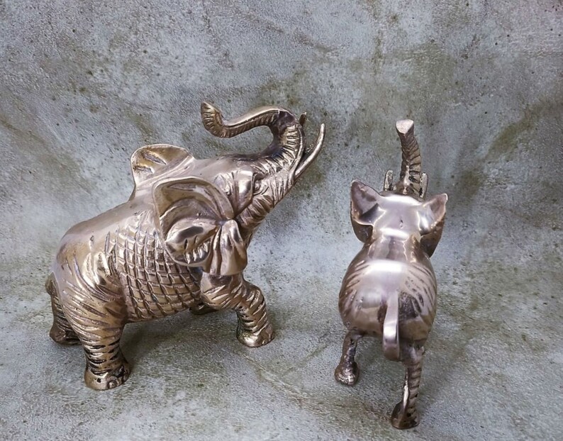 Vintage Solid Brass Elephant Figurines/statue Mom and Baby, Raised ...