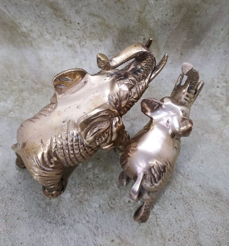 Vintage Solid Brass Elephant Figurines/statue Mom and Baby, Raised ...