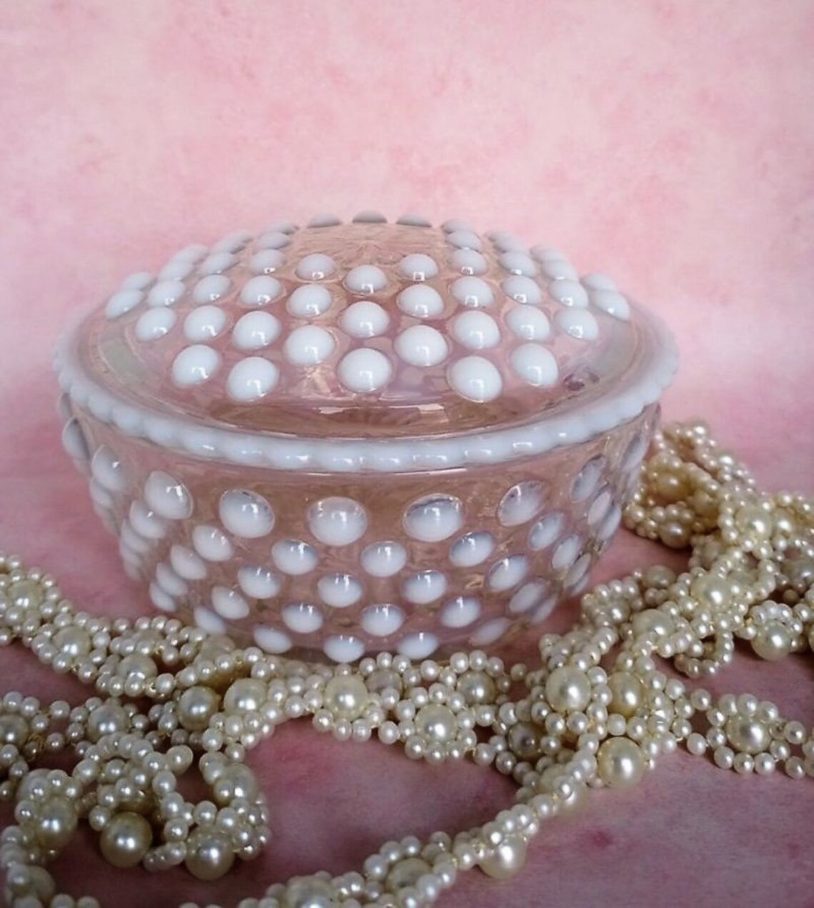 Vintage Anchor Hocking Round Hobnail Moonstone Powder Box With - Etsy