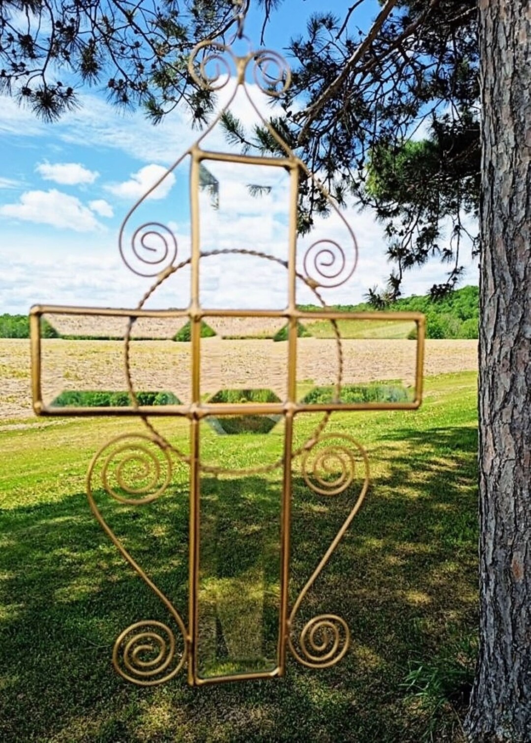 Large Cross Suncatcher Beveled Glass Window Decor, Porch Decor ...
