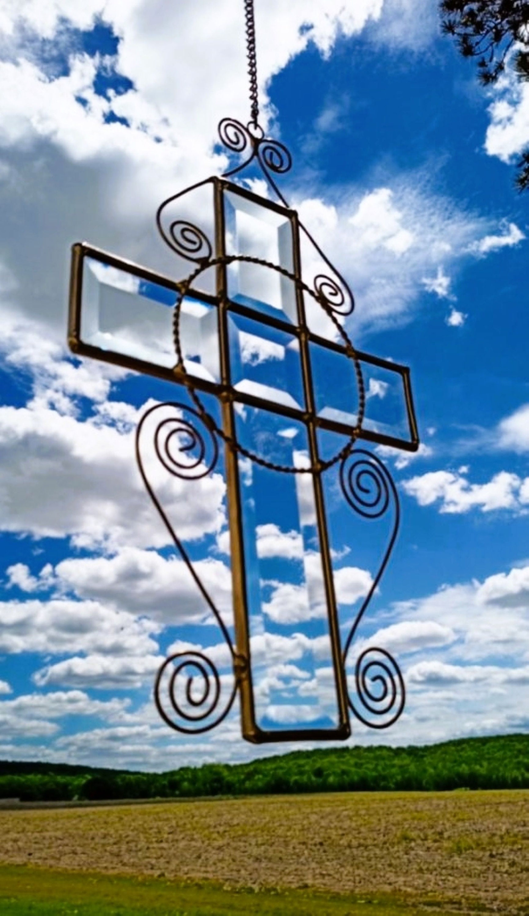 Large Cross Suncatcher Beveled Glass Window Decor Porch - Etsy