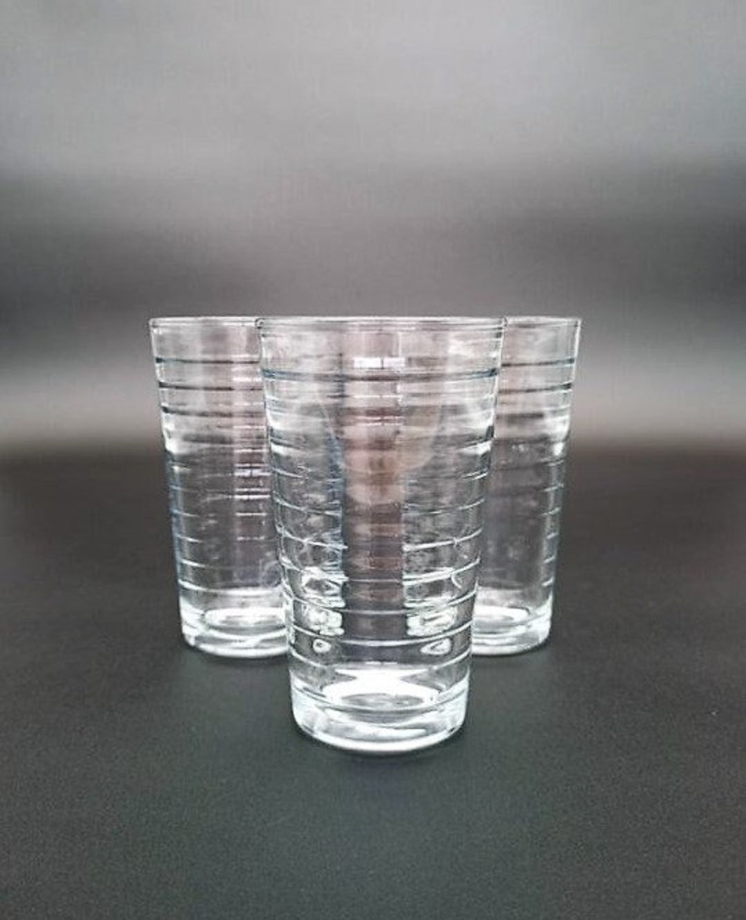 Vintage Set of 3 Crisa Juice Glass Horizontal Stripes Ribbed Glasses ...