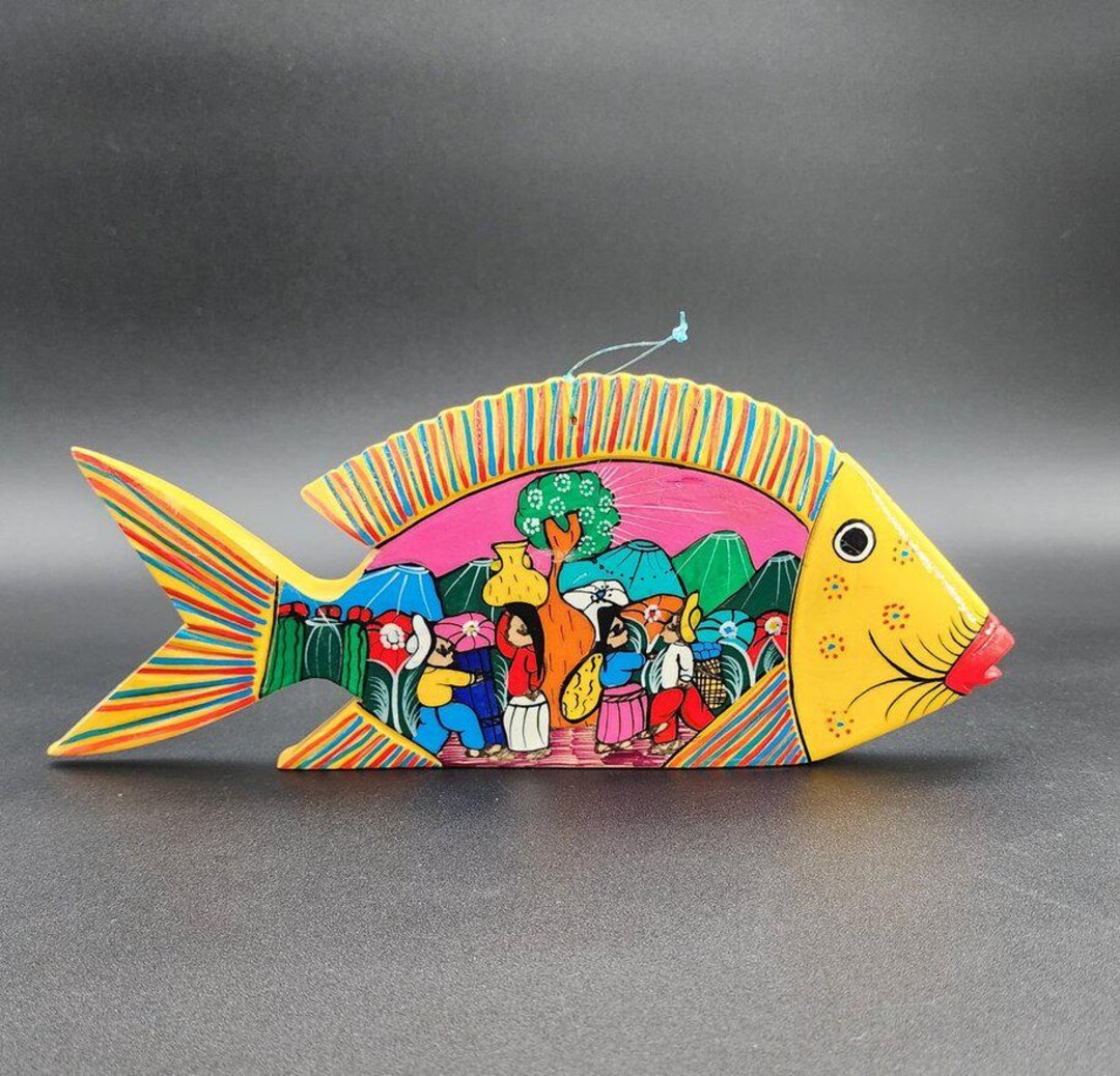 Vintage Mexican Folk Art Wood Tropical Fish Hand Painted, Beach Decor ...