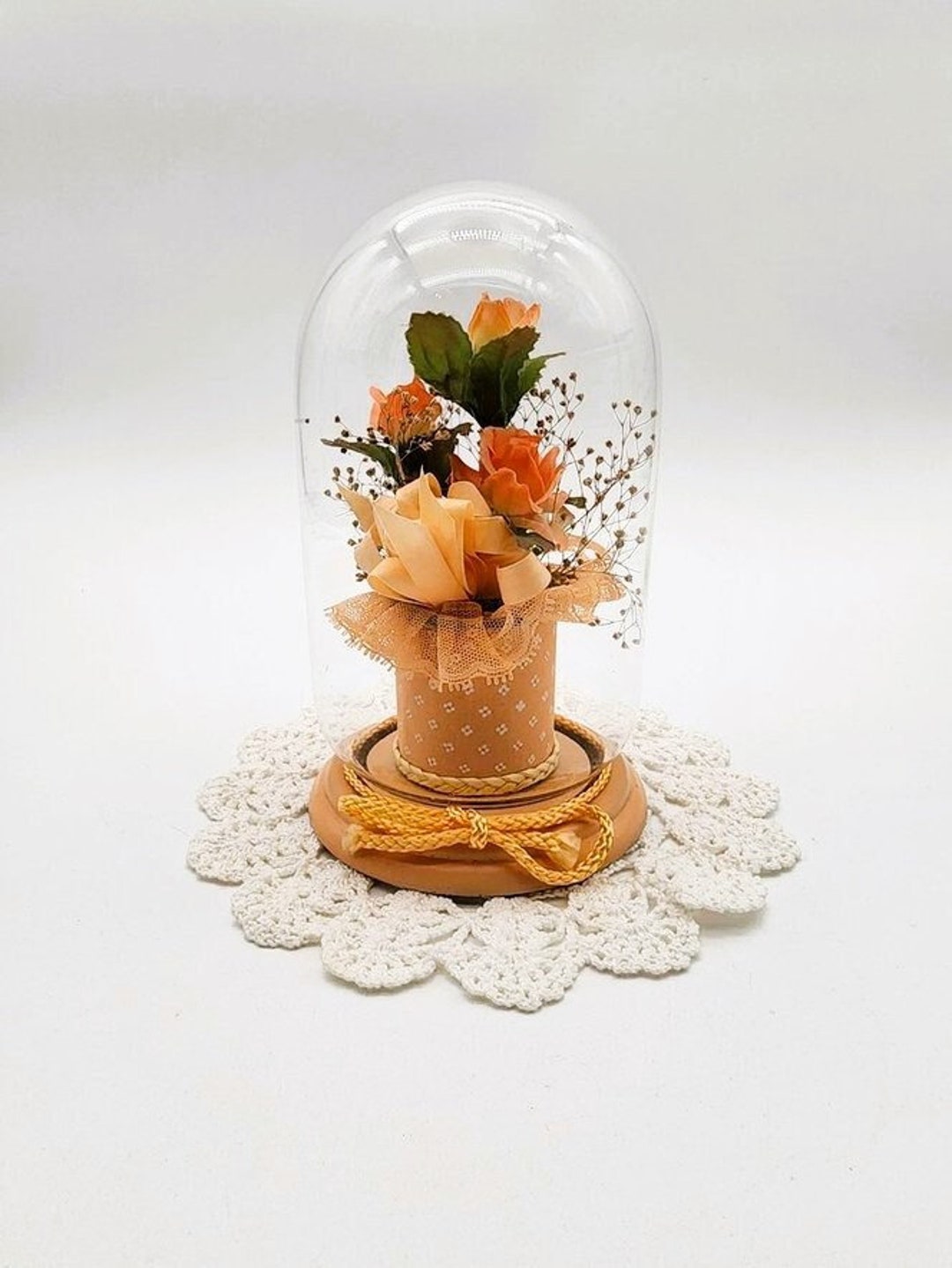 Vintage 80s Glass Dome Cover Display Bouquet Under Glass, Glass Cloche ...