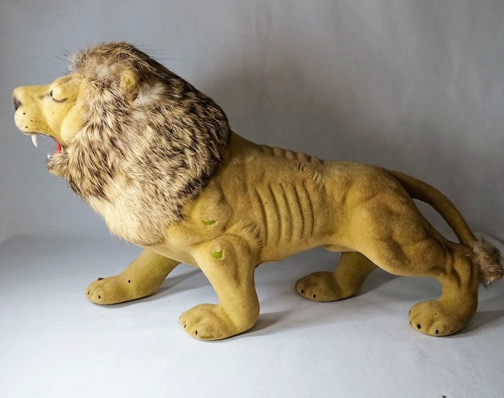 Vintage Plastic Flock Male Lion Figurine With Rabbit Fur Mane Toy - Etsy
