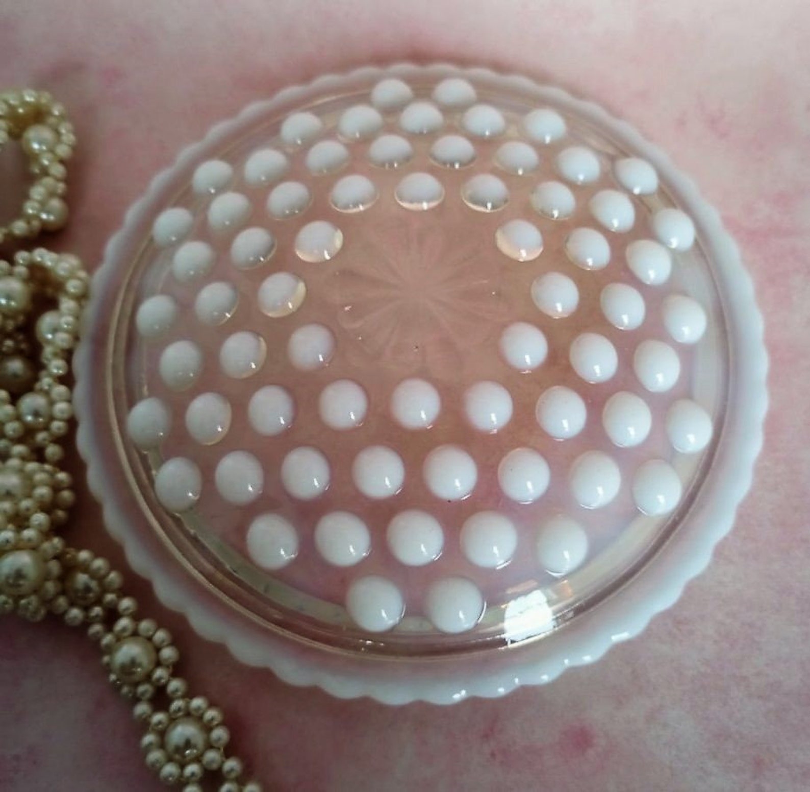Vintage Anchor Hocking Round Hobnail Moonstone Powder Box With - Etsy