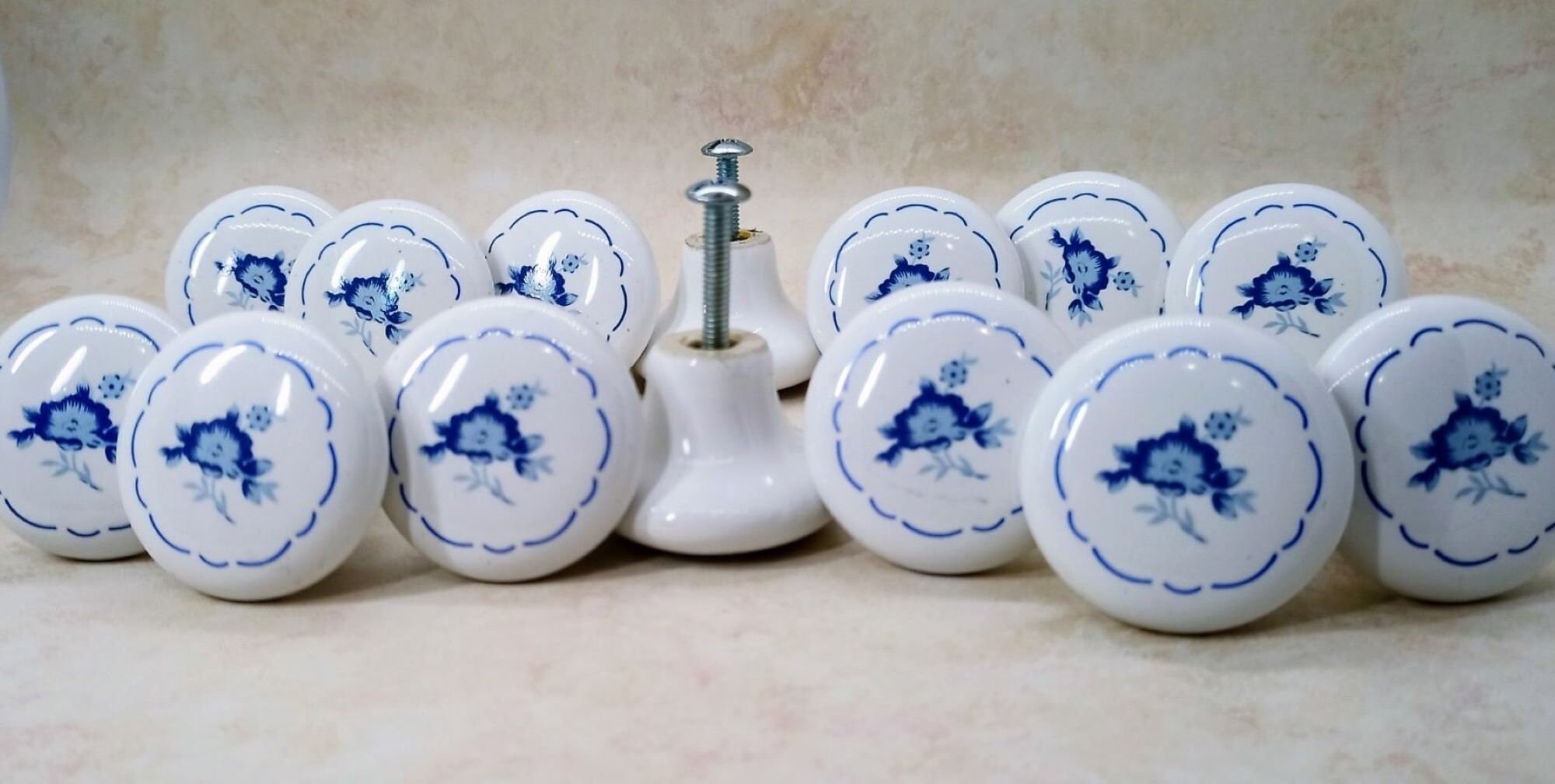 White and Blue Porcelain Flower Mushroom Cabinet Pull Knobs - Etsy