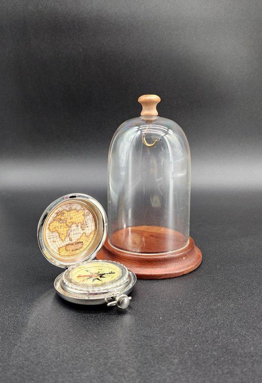 Vintage Dome Pocket Watch Display - Plastic Dome With Wood Base ...