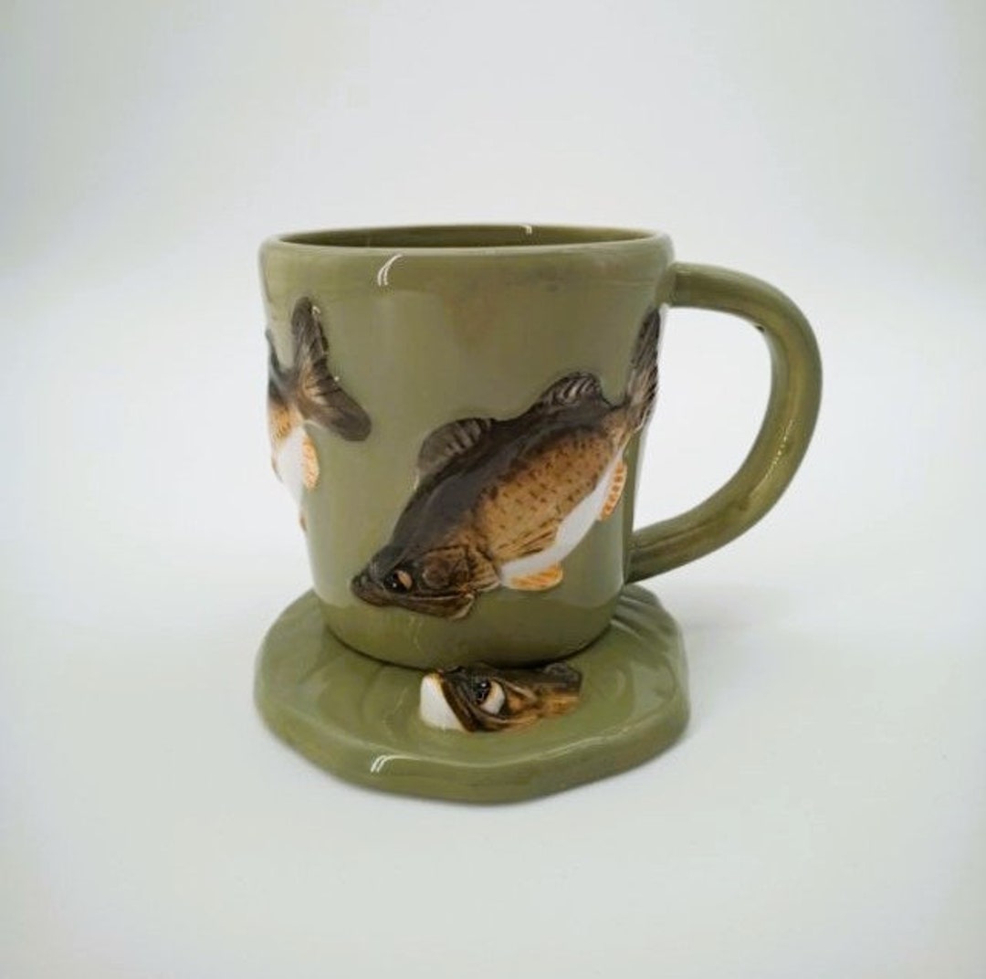 3-D Fish Mug With Coaster, 2ps Set Coffee Cup & Saucer Embossed Fish ...