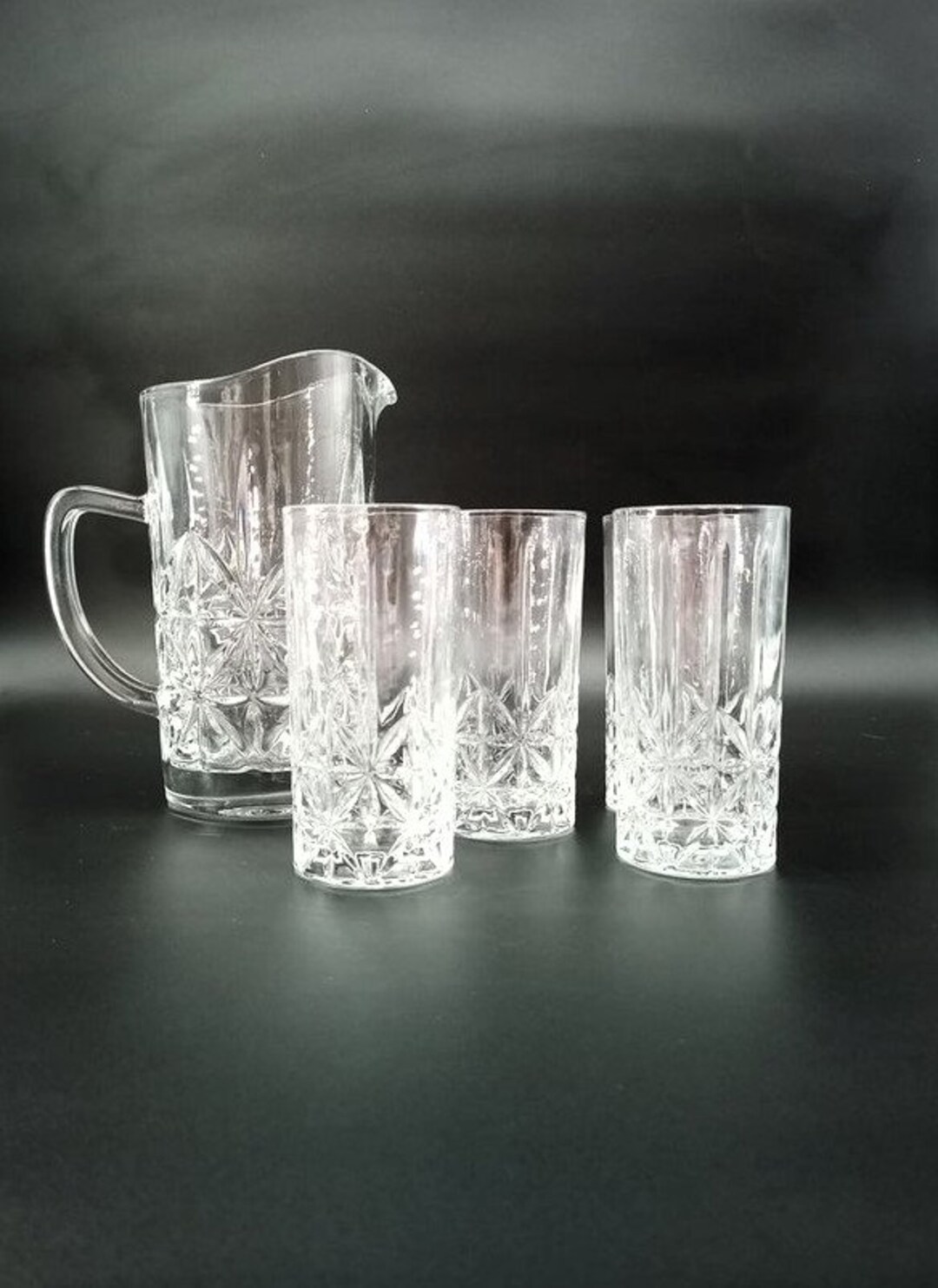 Diamond Cut Crystal Glass Pitcher & 4 Glasses, Barware, Dining and ...