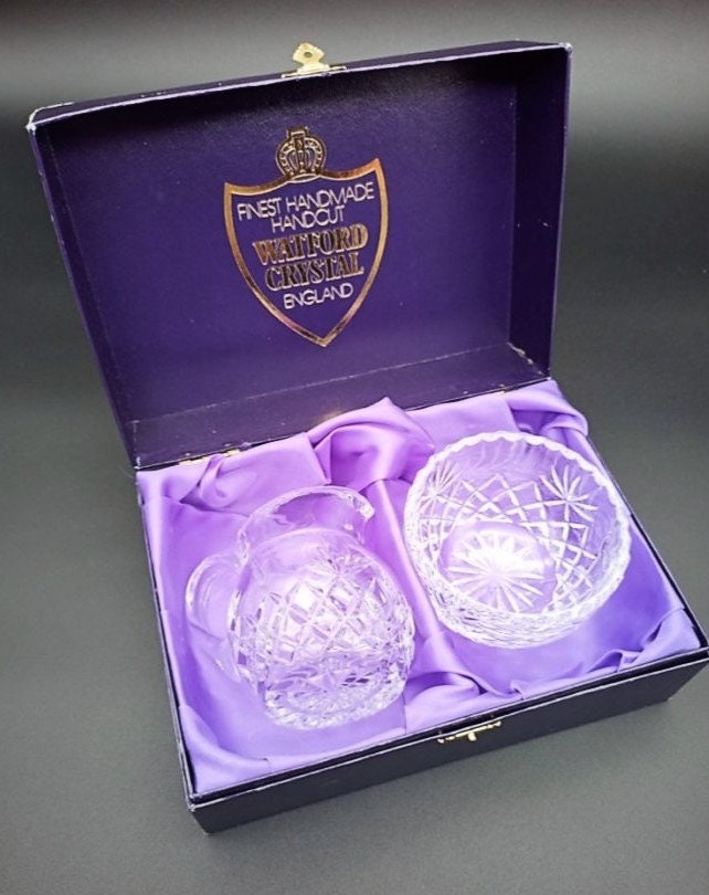 Vintage Crystal Sugar Bowl and Cremer Set Handmade and Hand Cut Watford ...