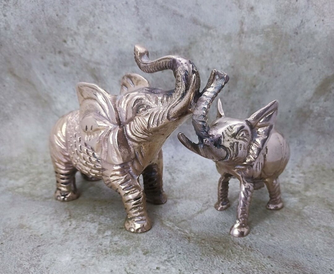 Vintage Solid Brass Elephant Figurines/statue Mom and Baby, Raised ...