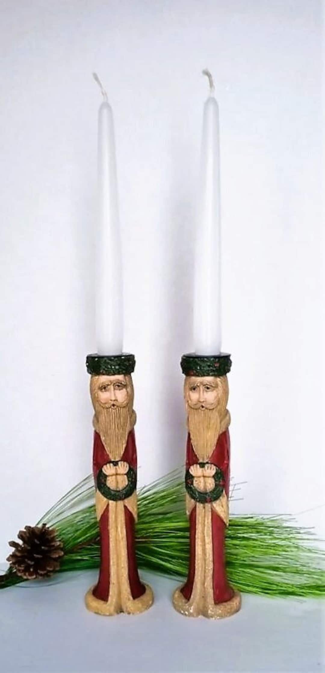A Pair of Vintage Old-world Santa Claus Taper Candlestick Holders ...
