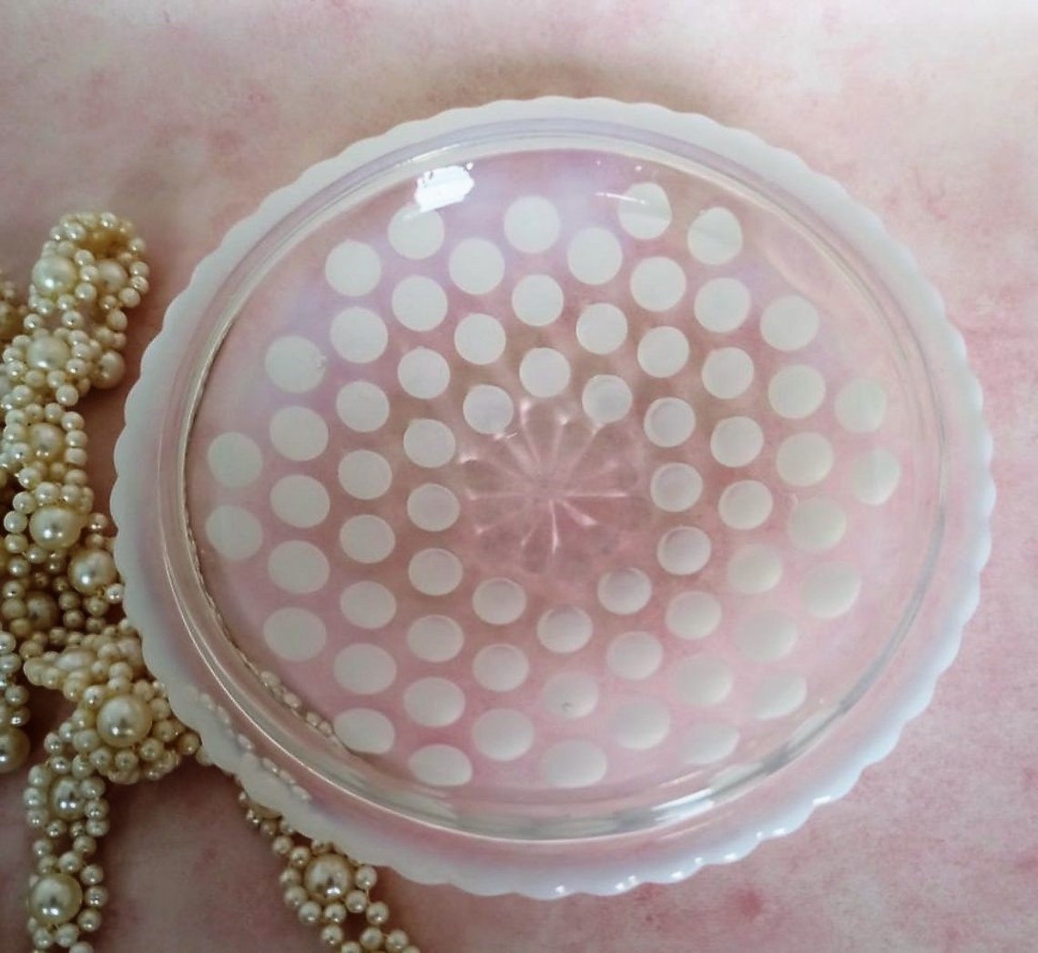 Vintage Anchor Hocking Round Hobnail Moonstone Powder Box With - Etsy