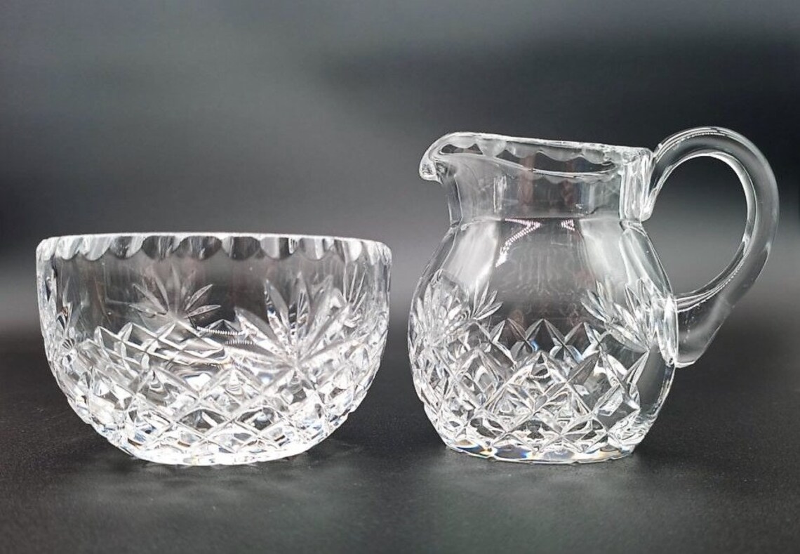 Vintage Crystal Sugar Bowl and Cremer Set Handmade and Hand Cut Watford ...