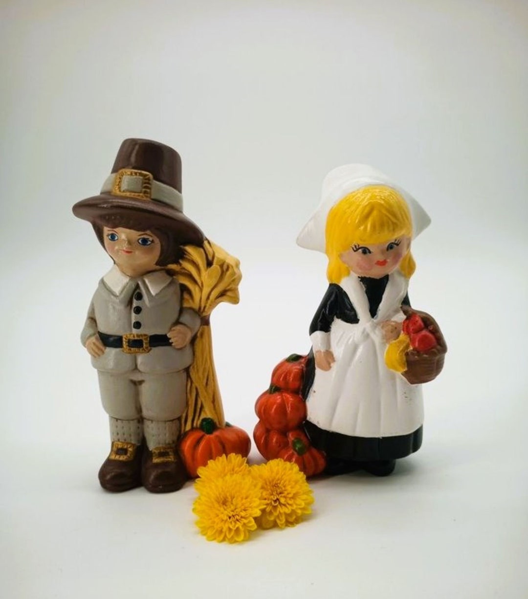 Pair of Vintage Ceramic Pilgrim Figurine, Thanksgiving Pilgrim, Fall ...
