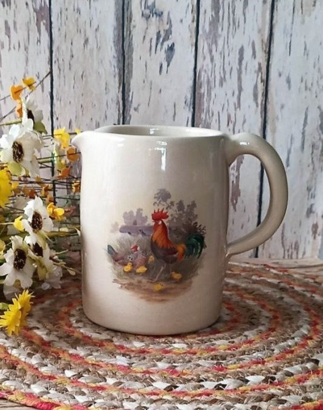 Yesteryears Hand Turned Marshall Texas Rooster Chicken Chicks Pitcher ...