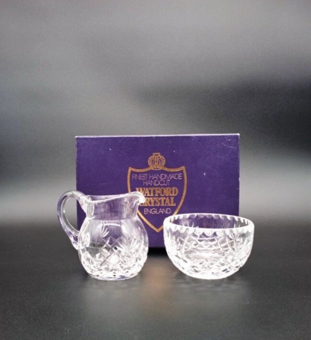Vintage Crystal Sugar Bowl and Cremer Set Handmade and Hand Cut Watford ...