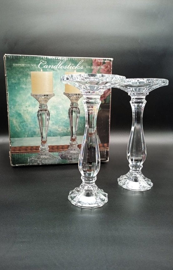Pair of Vintage Godinger Crystal Glass Candlestick Holders - Etsy