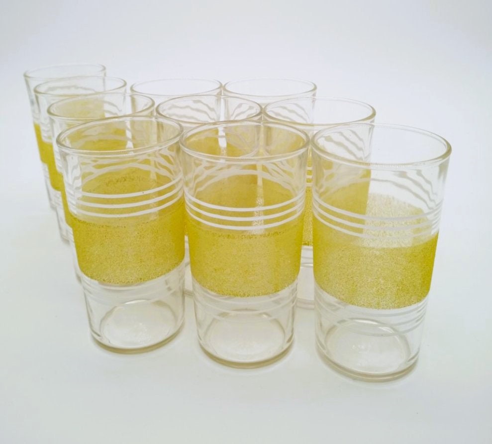Set of 10 Mid Century Modern Lemon Yellow Texture Glasses - Etsy