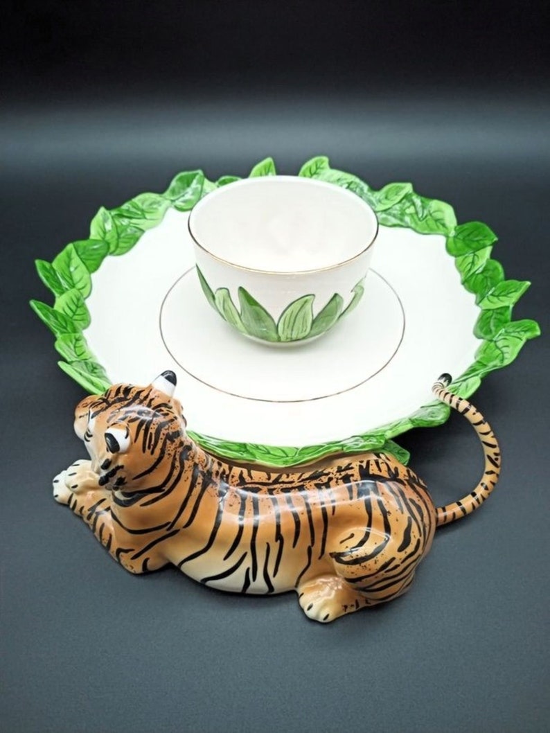 RARE Lynn Chase cats Tiger Raj Chip & Dip Figural Platter With Bowl - Etsy