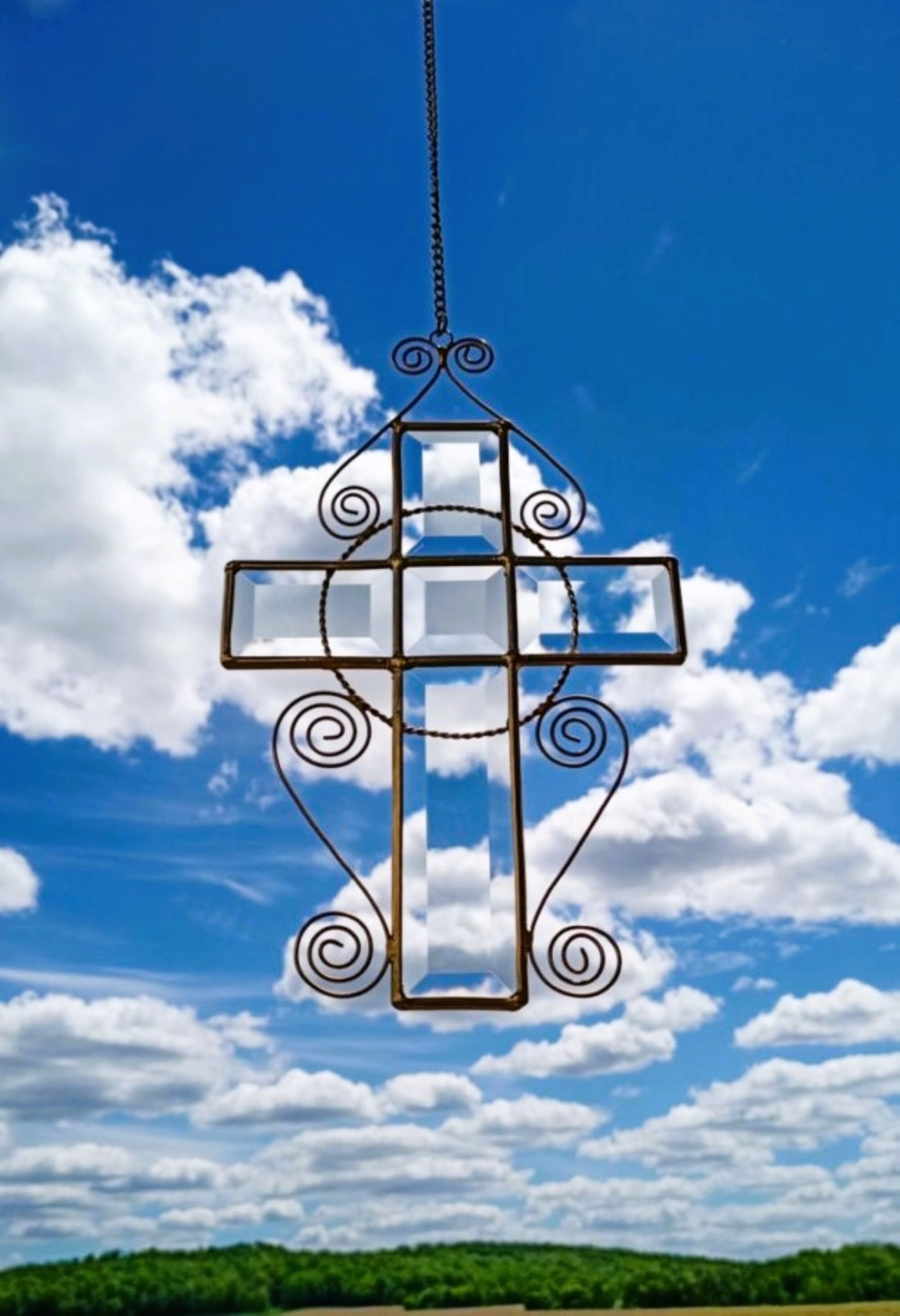 Large Cross Suncatcher Beveled Glass Window Decor Porch - Etsy