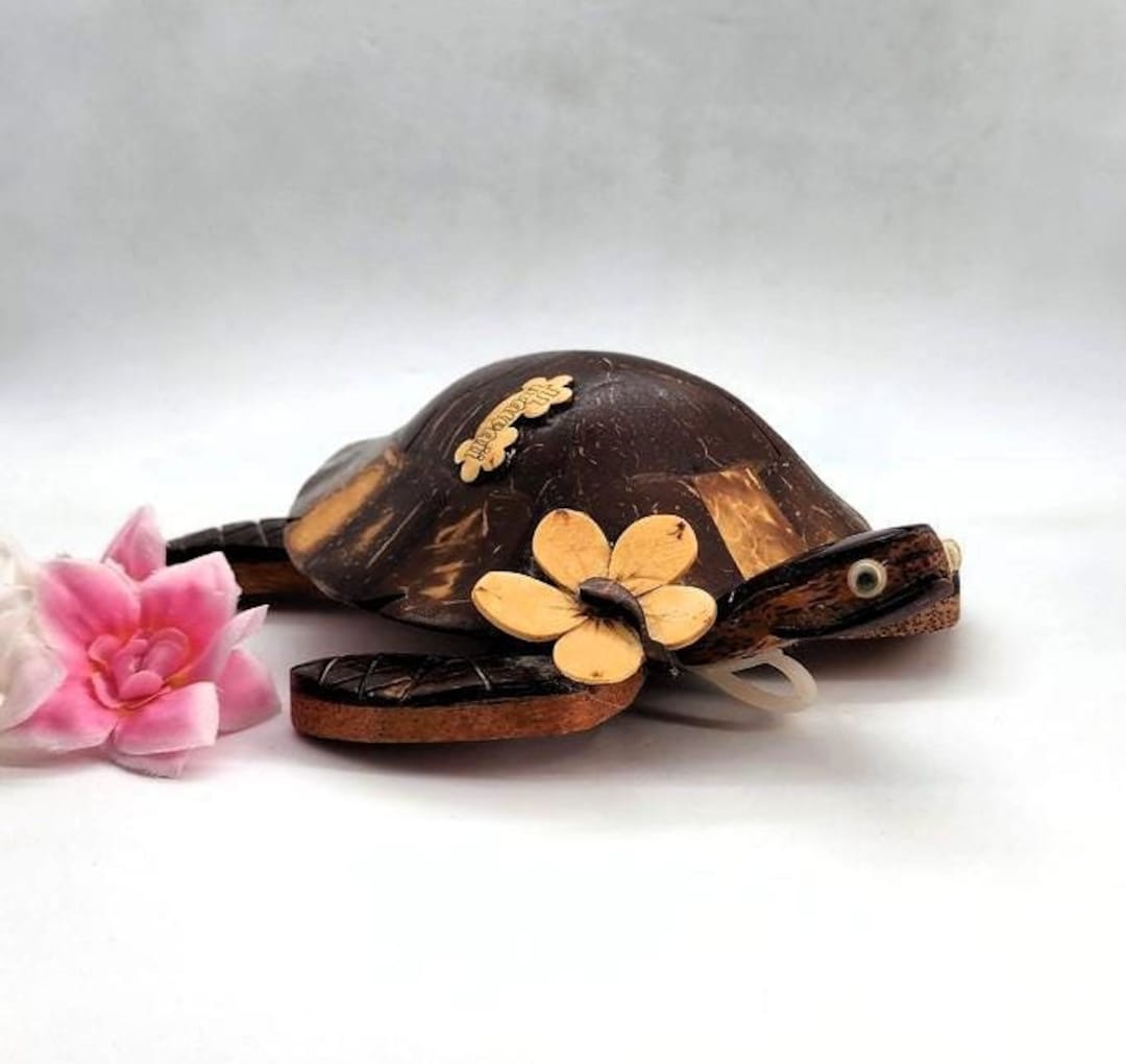 Vintage Coconut Shell Sea Turtle Figurine: Hawaiian Decor Art - Etsy